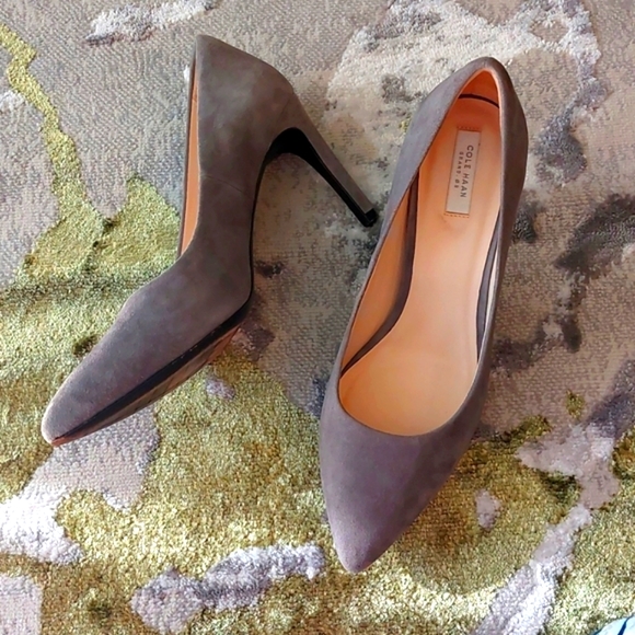 Cole Haan | Shoes | Cole Haan Grey Taupe Suede Heels 9 | Poshmark